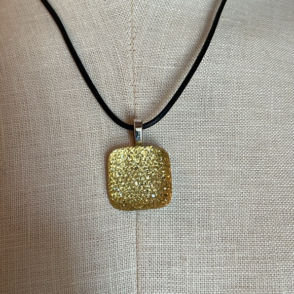 Jewelry | Square Sparkle Pendant Canary On Leather Rope Chain With Ss ...